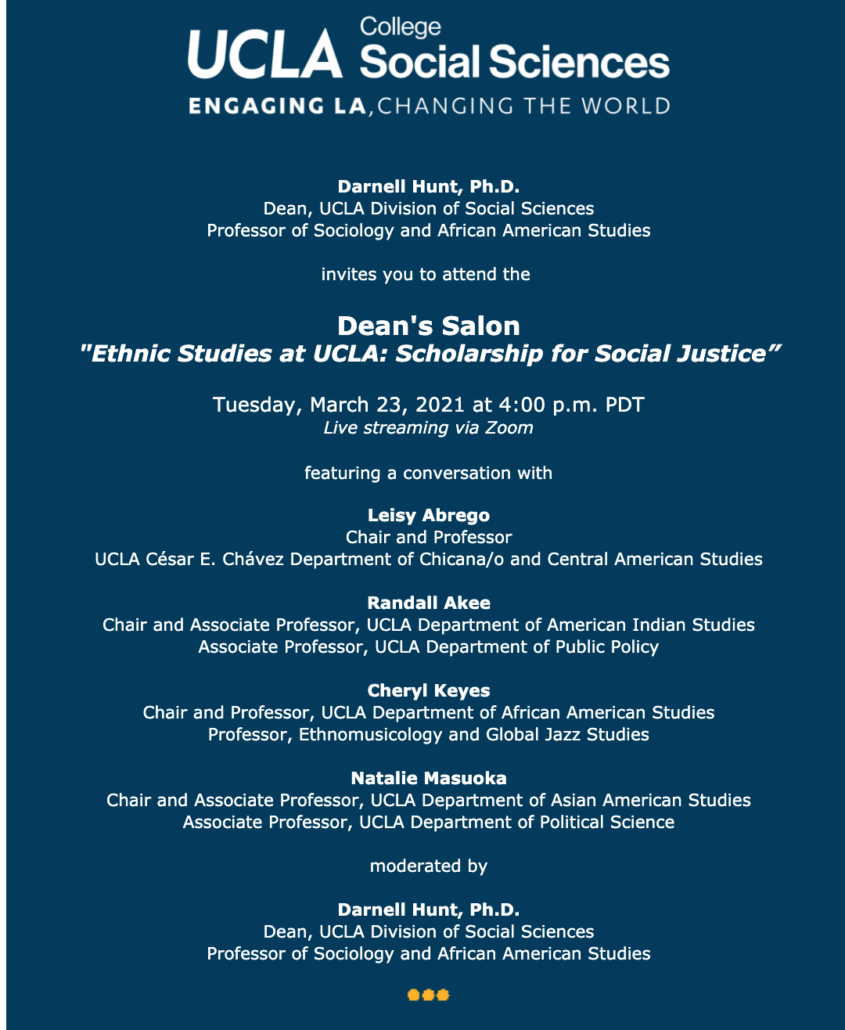 Dean’s Salon, “Ethnic Studies at UCLA: Scholarship for Social Justice ...